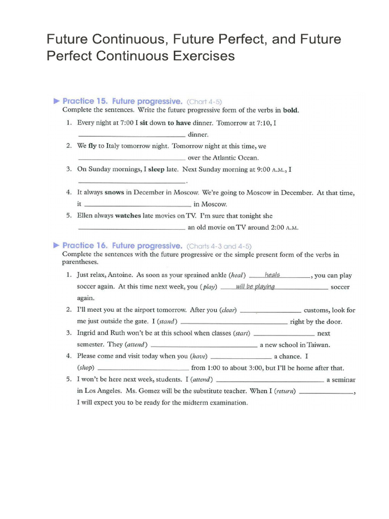 Future Cont., Future Perfect & Future Perfect Cont | PDF