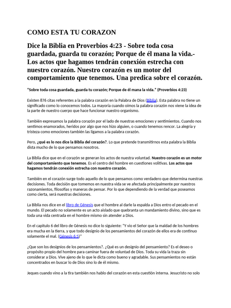 Como Esta Tu Corazon | PDF | Pecado | Dios