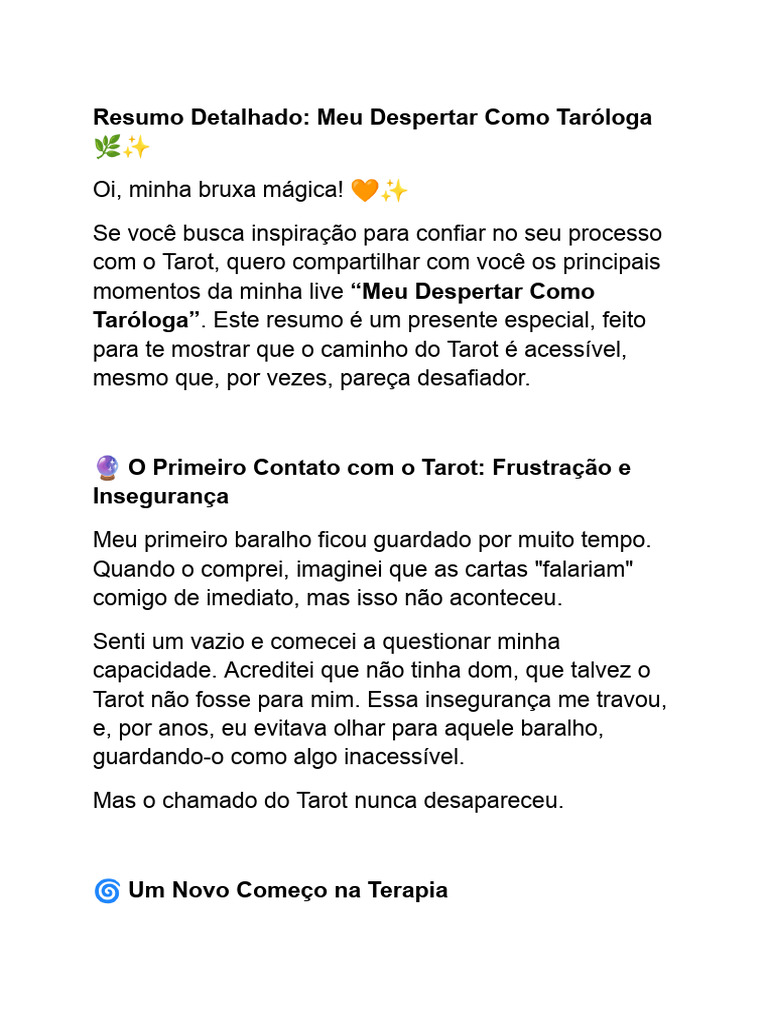 Resumo Completo - Meu Despertar Como Taróloga | PDF | Tarô | Tempo
