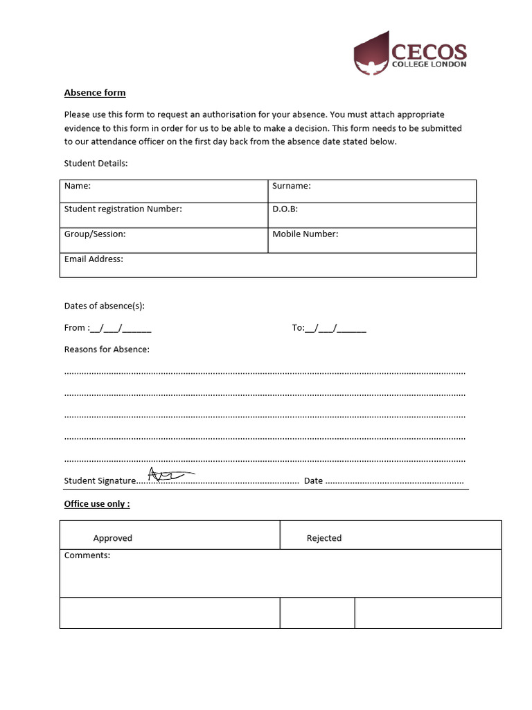 Absence Form (1) | PDF