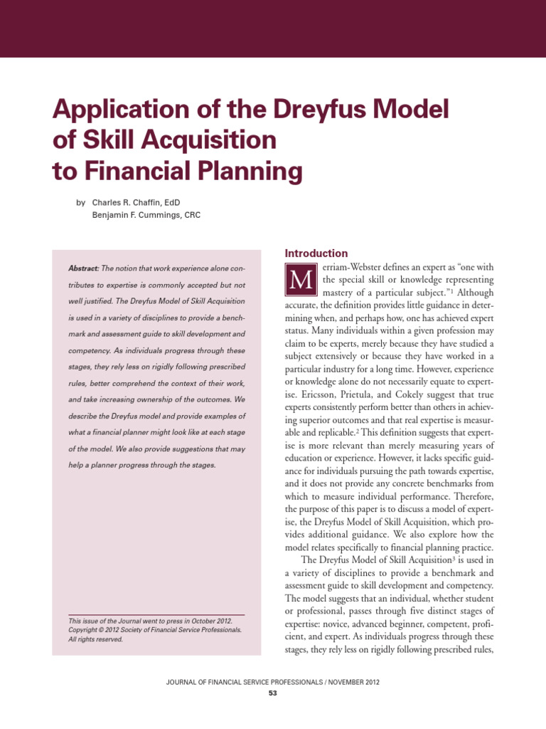 Application of The Dreyfus Model of Skill Acquisition To Financial ...