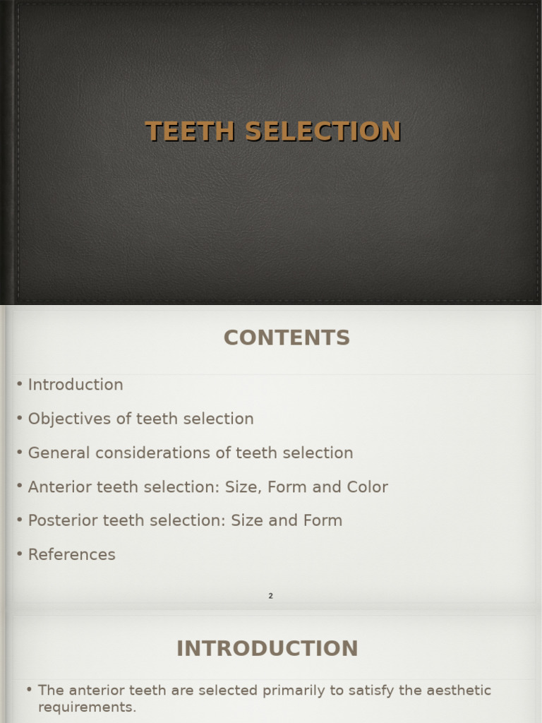 TEETH SELECTION | PDF | Dentures | Dentistry Branches