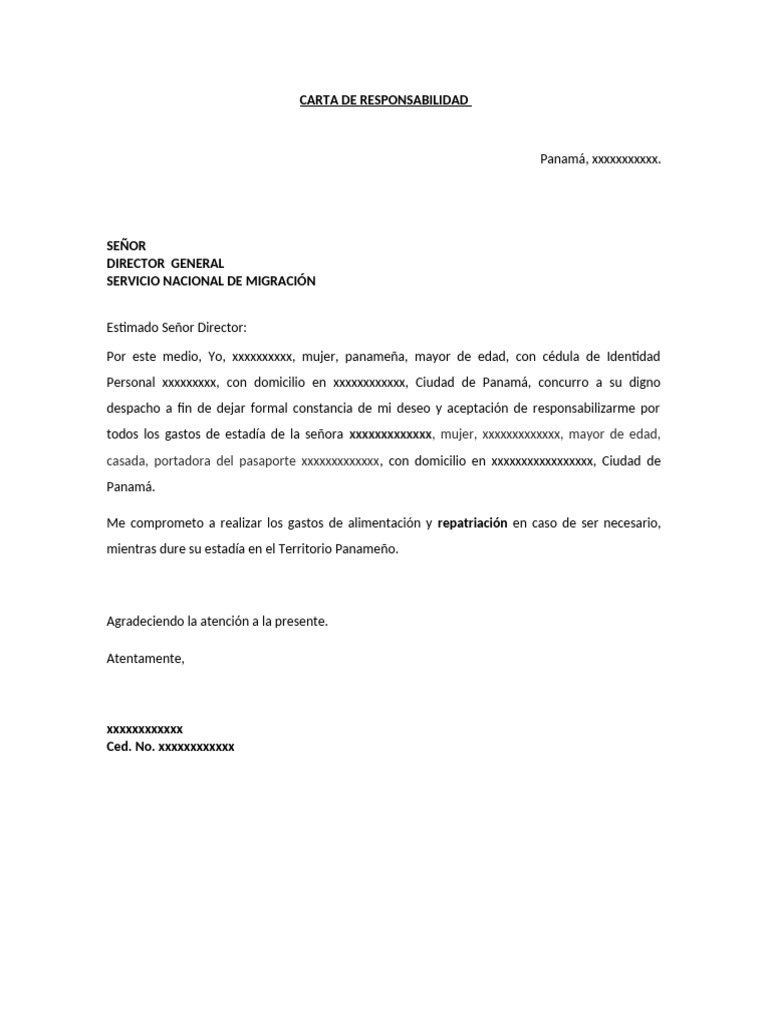 Carta de Responsabilidad Migratoria Panamá | PDF