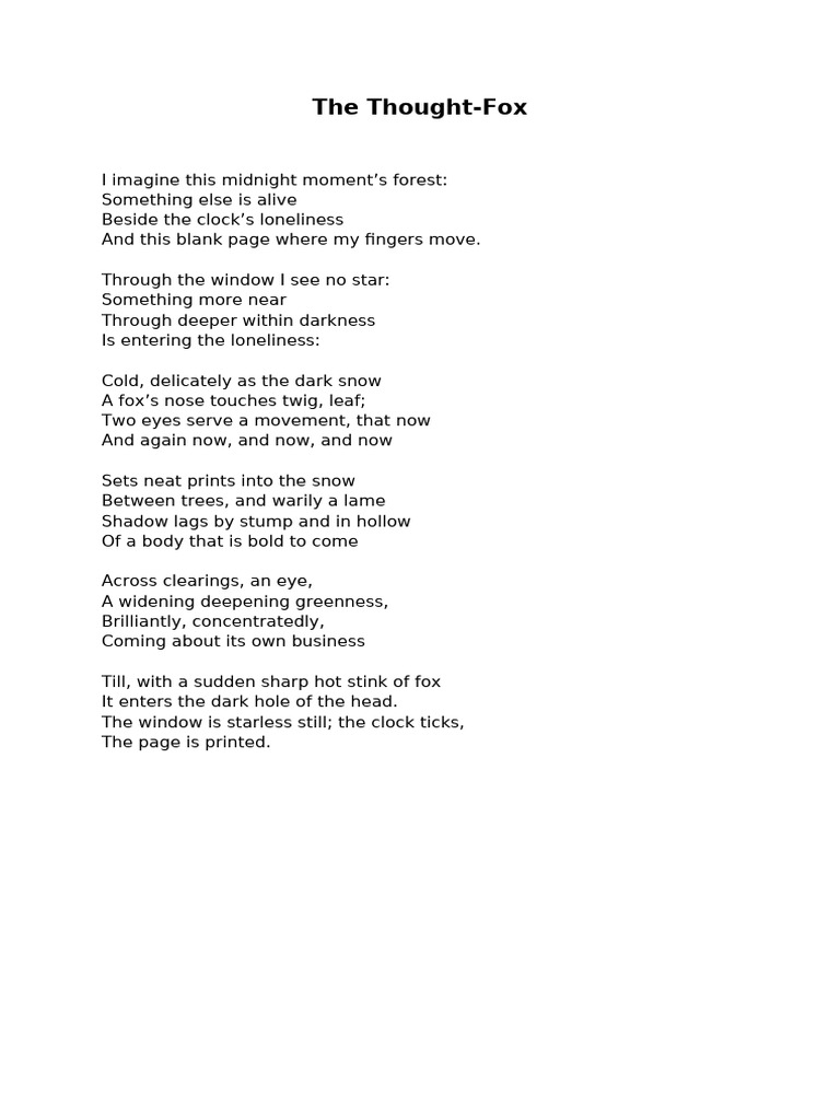 The Thought-Fox Poem Analysis | PDF