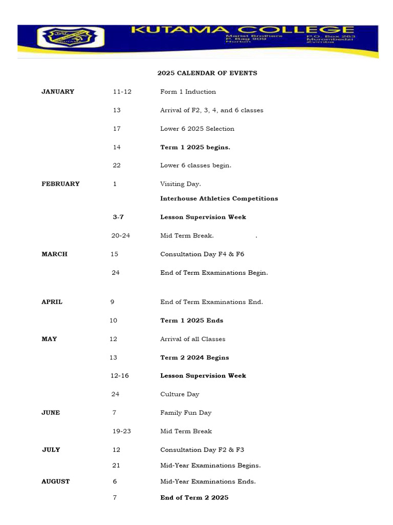 2025 School Calendar of Events-1 | PDF