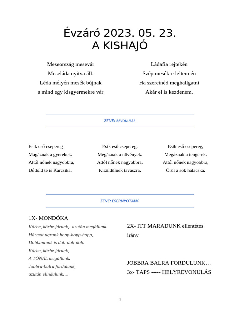 Évzáró A Kis Hajó | PDF