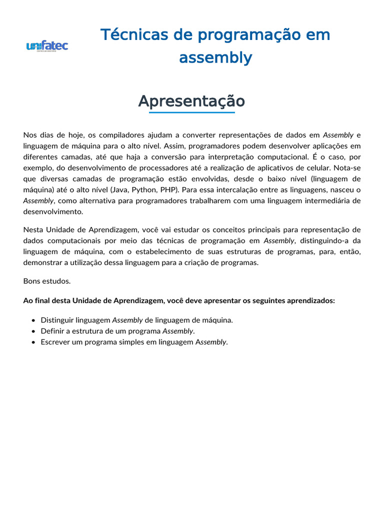 06 - Técnicas de Programação em Assembly | PDF | Linguagem Assembly ...