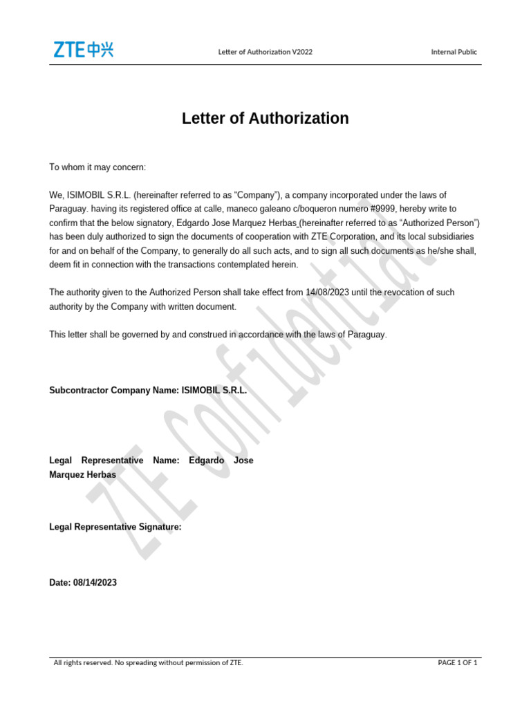 Annex 1 Letter of Authorization v2022 | PDF