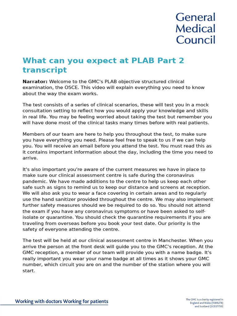 What Can You Expect at PLAB Part 2 Transcript Docx 86896344 | PDF | Identity Document