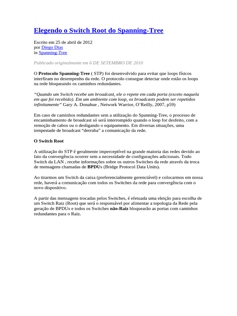 Elegendo o Switch Root Do Spanning | PDF | Comutador de rede | Rede de ...