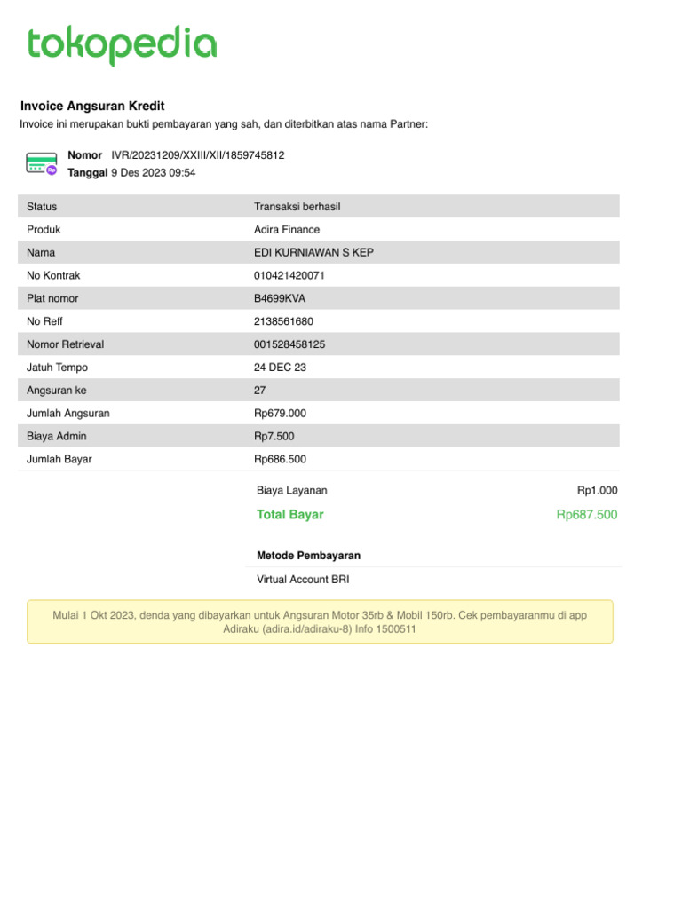 invoice adira angsuran 27 | PDF