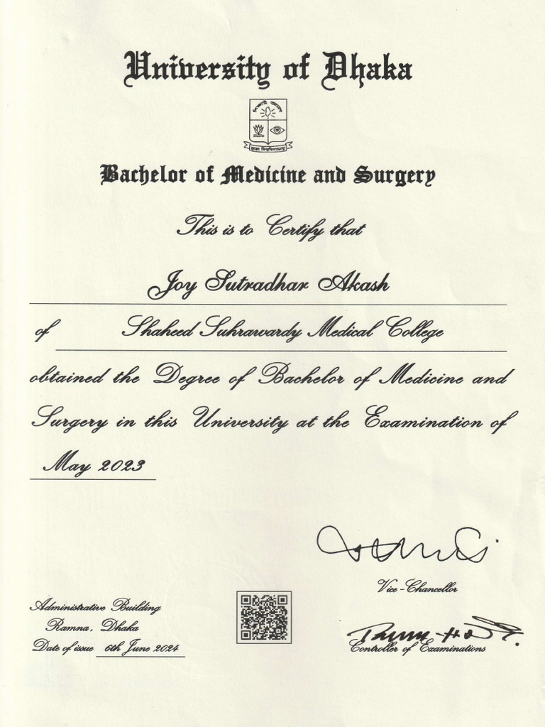 DU MBBS Certificate | PDF