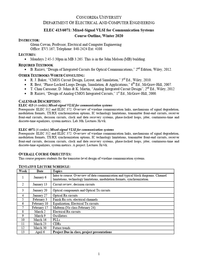 Elec413 - 6071 - MixedSignalVLSI W2020 | PDF | Mixed Signal Integrated Circuit | Plagiarism