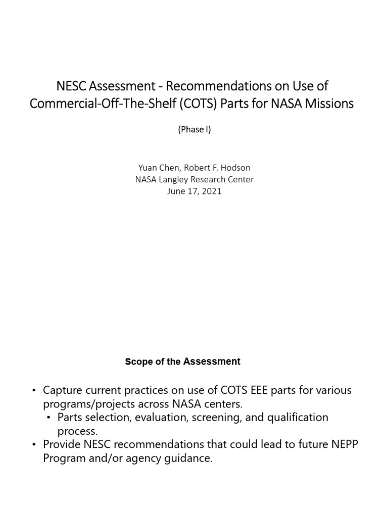 NASA COTS Parts Recommendations | PDF | Reliability Engineering | Verification And Validation