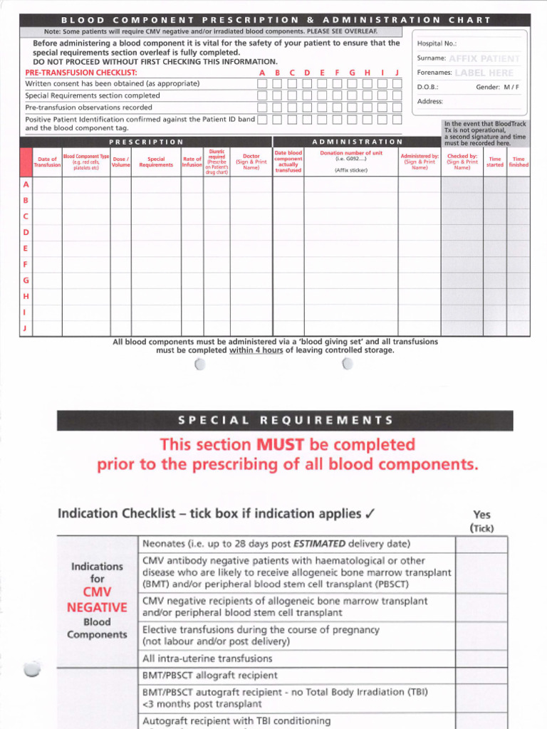 Adt Blood Prescription Chart Dc15079 89211214 | PDF
