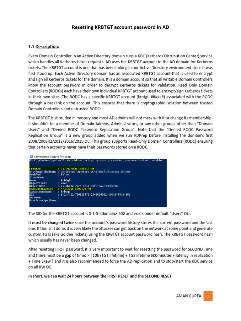KRBTGT Password Reset Plan | PDF | Password | Active Directory