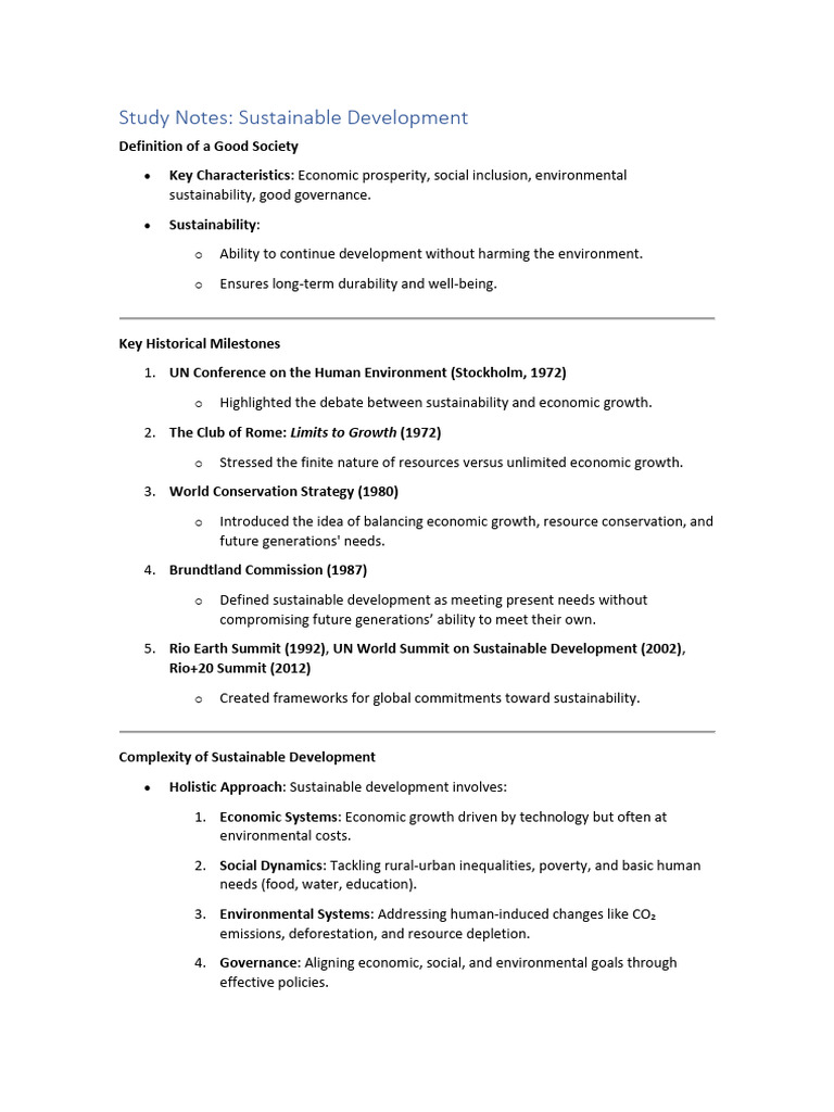Sustainable Development Study Notes | PDF | Sustainability ...