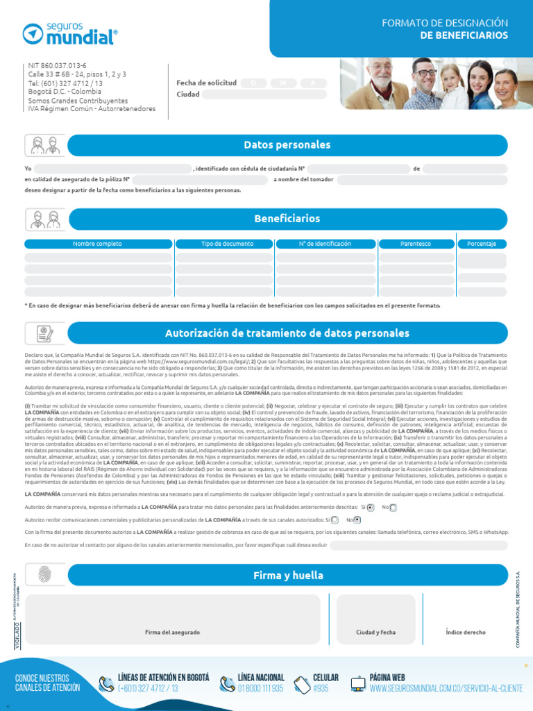 Formato de Designacion de Beneficiarios...... | PDF | Cliente | Póliza de seguros