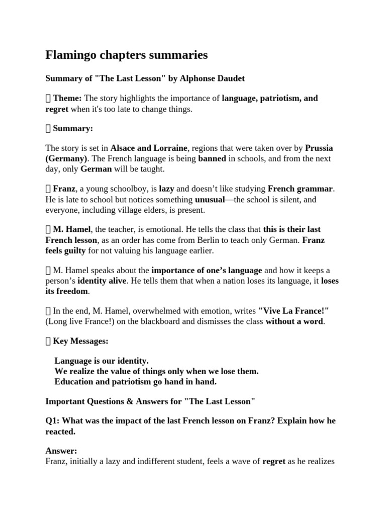 Flamingo chapters summaries | PDF | Love