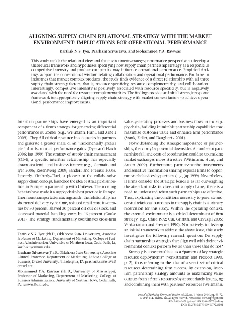 Aligning Supply Chain Strategy for Performance | PDF | Supply Chain ...