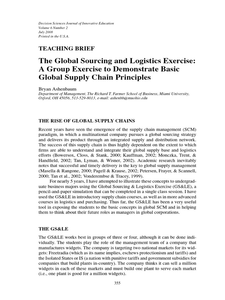 Global Sourcing & Logistics Exercise | PDF | Supply Chain | Tariff