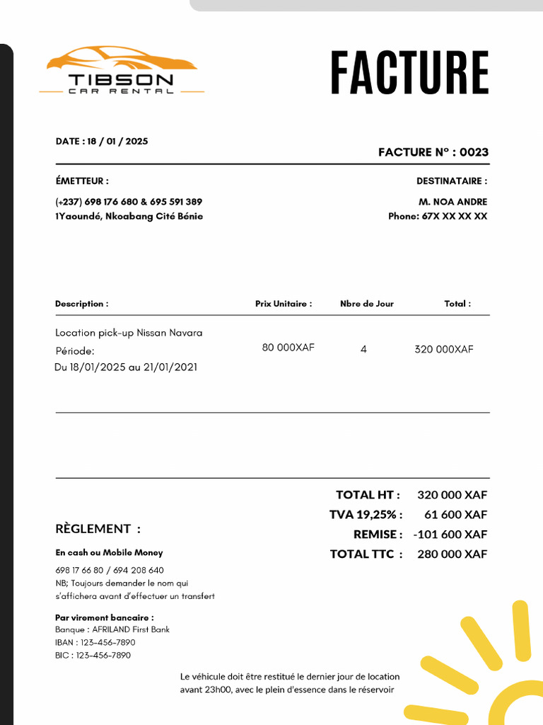 Facture Tibson Car Rental | PDF