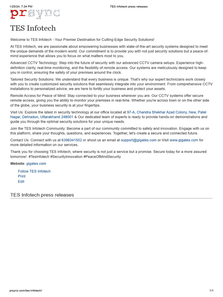 TES Infotech Press Releases | PDF