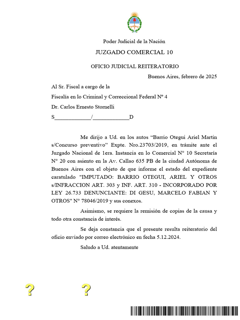 Oficio Reiteratorio | PDF