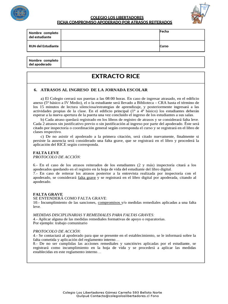 Ficha Compromiso Apoderado Atrasos Reiterados | PDF