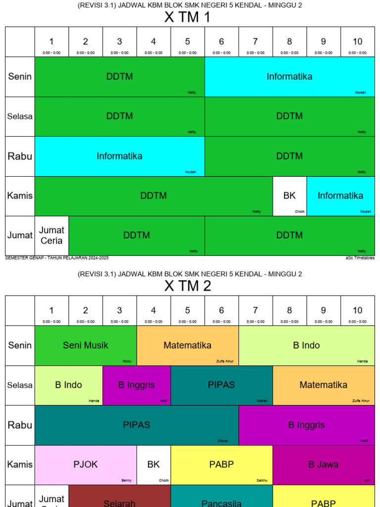 (Draft) Rev3.1 - Jadwal Blok Genap 2024-2025 - M2 - Per Kelas | PDF
