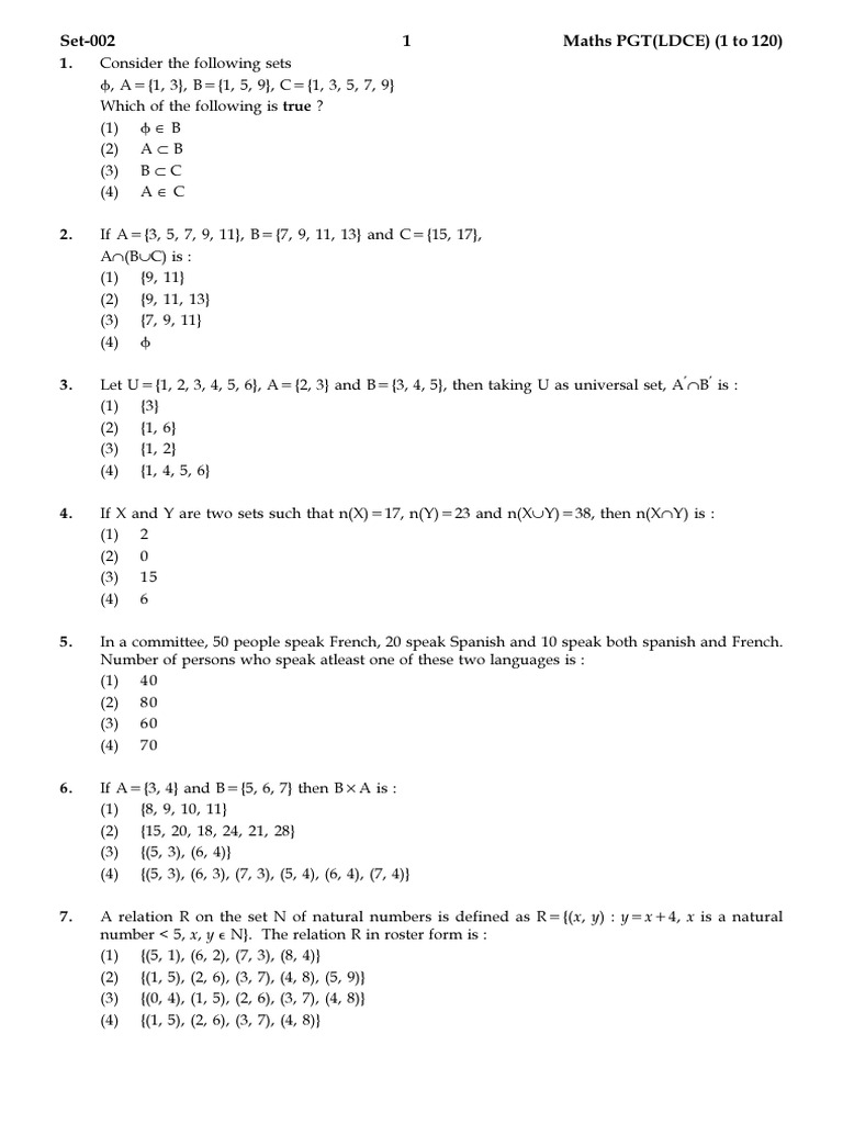 PGT (LDCE) 061 To 180 Maths English | PDF | Mathematical Optimization | Mathematical Concepts