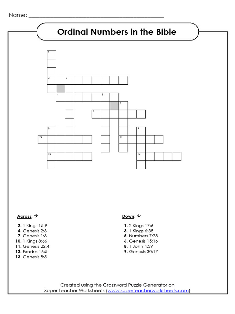 Bible Ordinal Numbers Crossword Puzzle | PDF