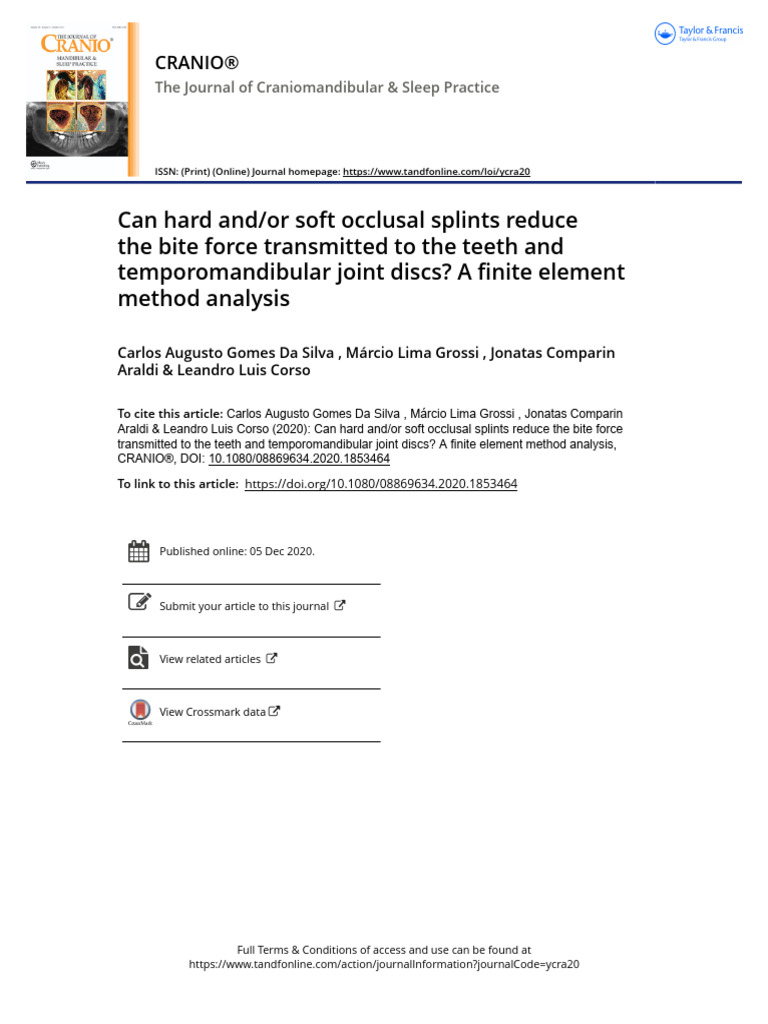Can Hard And/or Soft Occlusal Splints Reduce The Bite Force Transmitted ...
