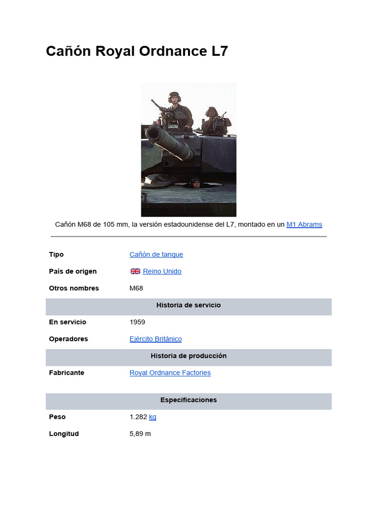 Cañón (E) 105 52 Royal Ordnance L7 | PDF | Vehículos de combate blindados rastreados | Vehículos ...