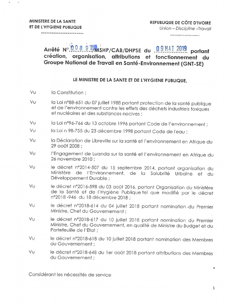Arr - T - Portant CR - Ation, Organisation, Attributions Et Fonction Du ...