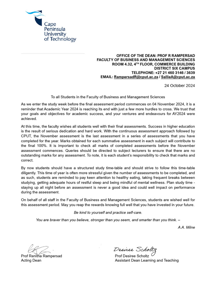 Letter to FBMS Students 24 October 2024 | PDF | Behavioural Sciences ...