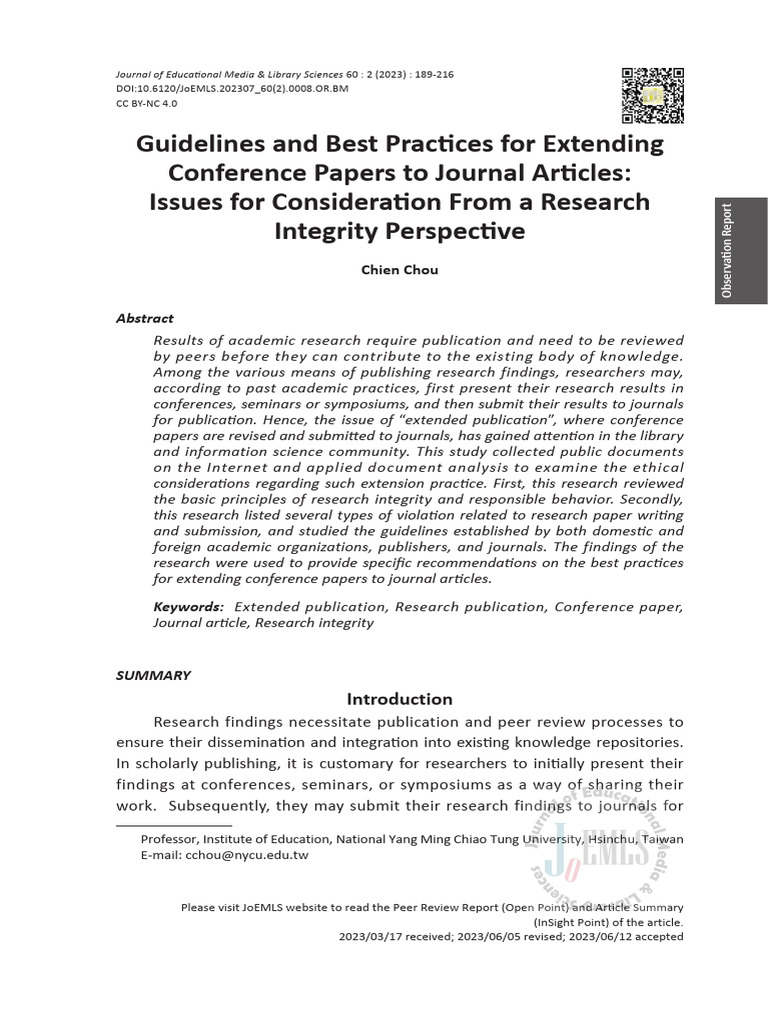 Guidelines and Best Practices For Extending Conference Papers To ...