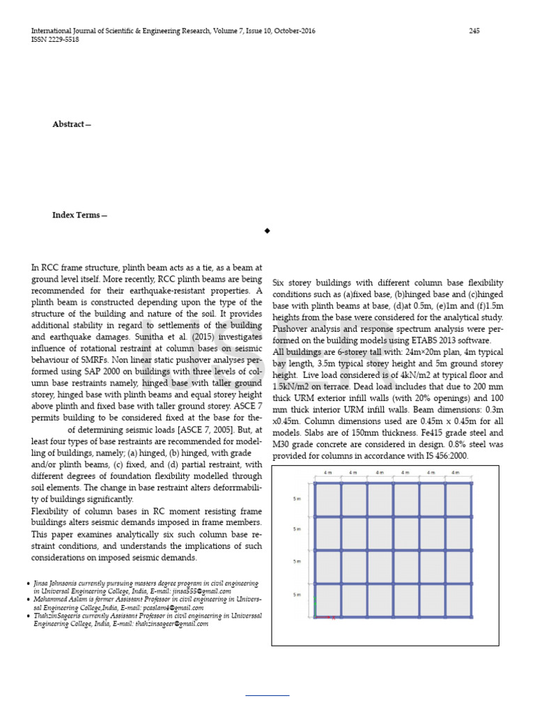 Importance of Plinth Beams On The Seismic Response of RC Moment ...
