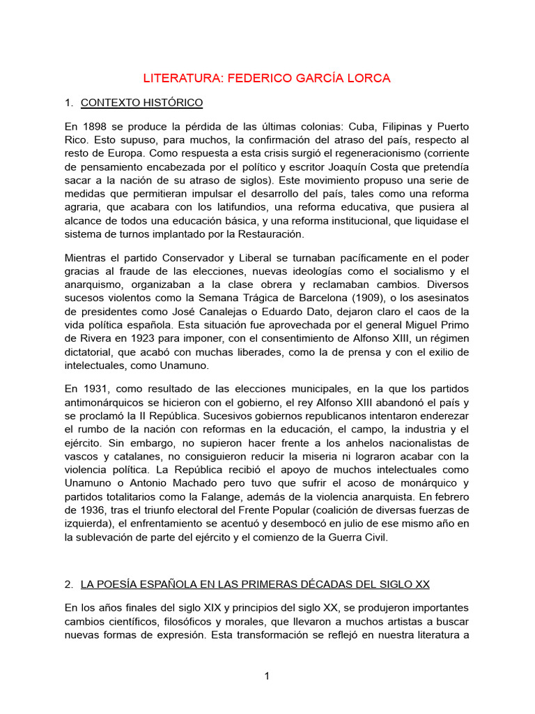 Federico García Lorca: Contexto y Poesía | PDF | Federico García Lorca