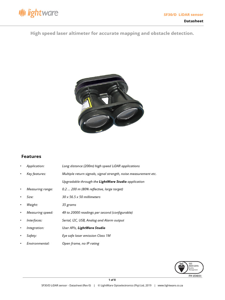 SF30/D LiDAR Sensor Specifications | PDF | Lidar | Electronics