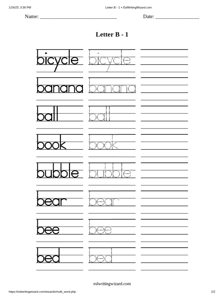 ESL Writing Wizard: Letter B Guide | PDF