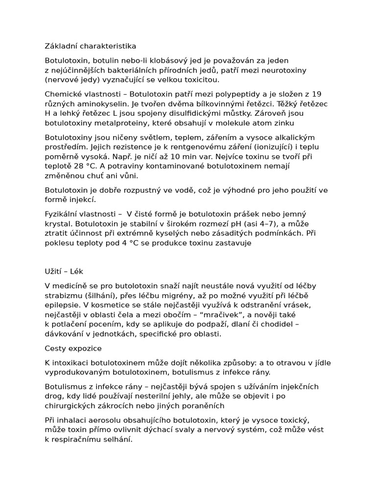 Botulotoxin - Poznámky | PDF