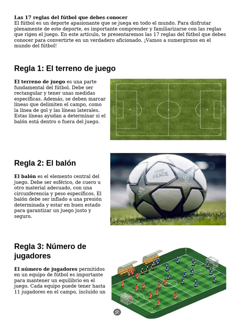 17 Reglas Esenciales del Fútbol | PDF | Asociación de Futbol | Reglas y ...