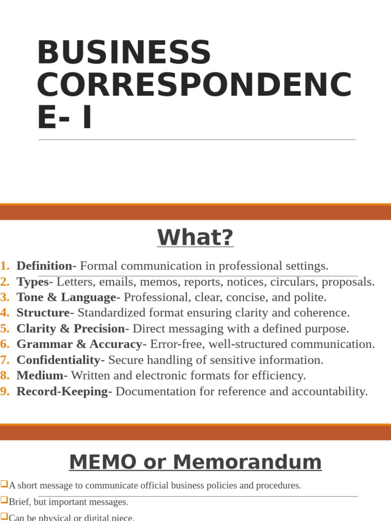 Business Correspondence - I | PDF | Memorandum | Human Communication