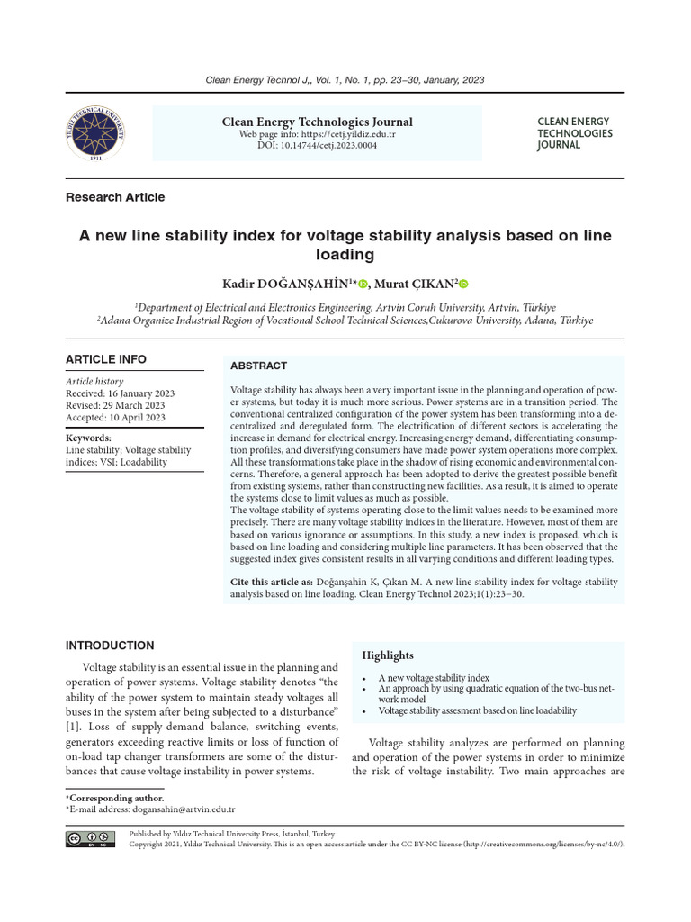 A New Line Stability Index For Voltage Stability Analysis Based On Line Loading (#1318417 ...