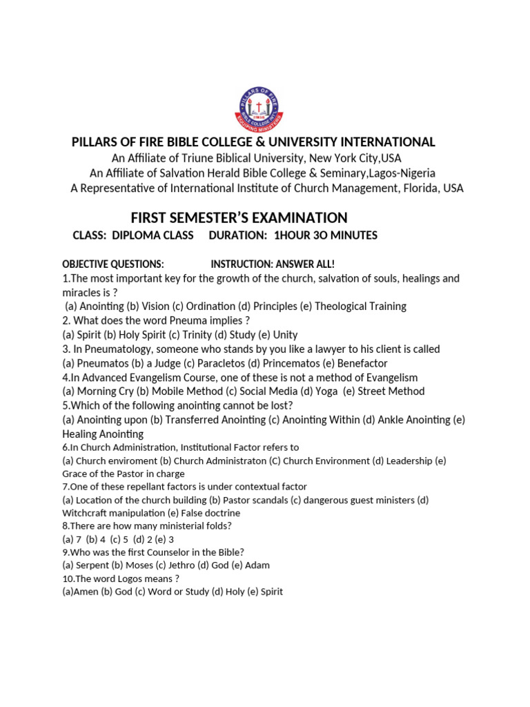 First Semester's Exams (Diploma Class) - 060054 | PDF | Logos ...