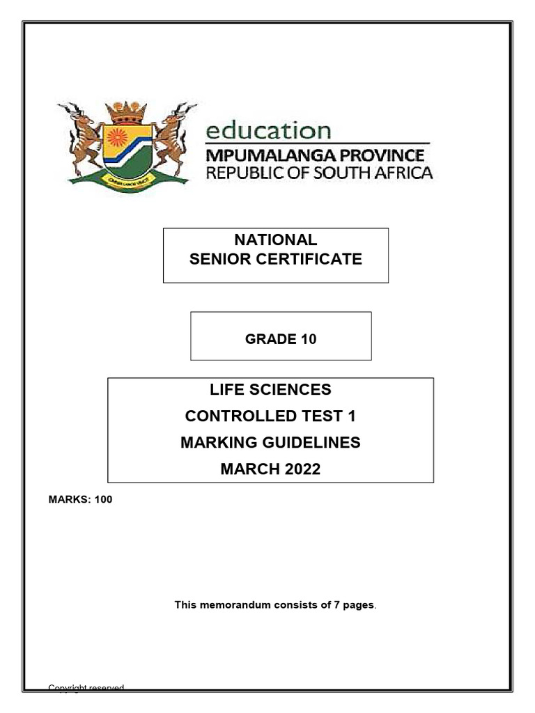Life Sciences Grade 10 Controlled Test March 2022 MG | PDF | Mitosis ...
