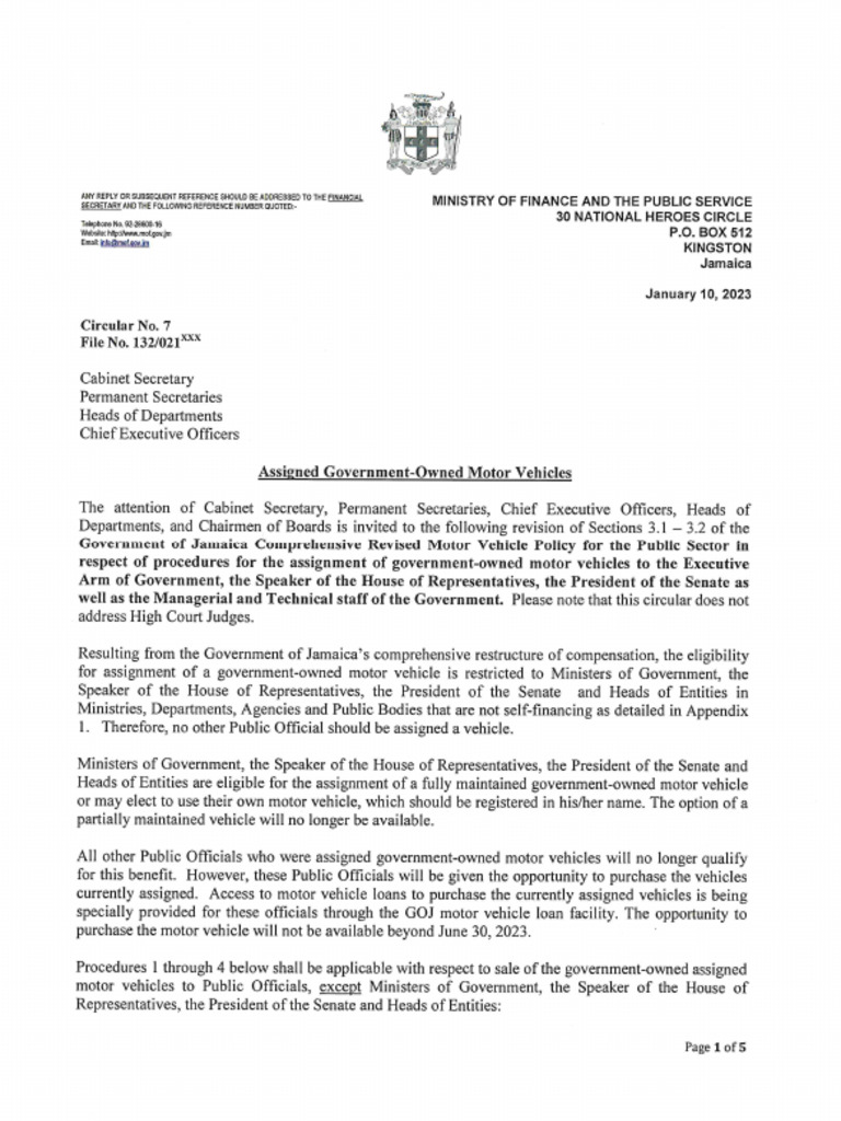 Circular No. 7 - Assigned Government-Owned Motor Vehicles | PDF