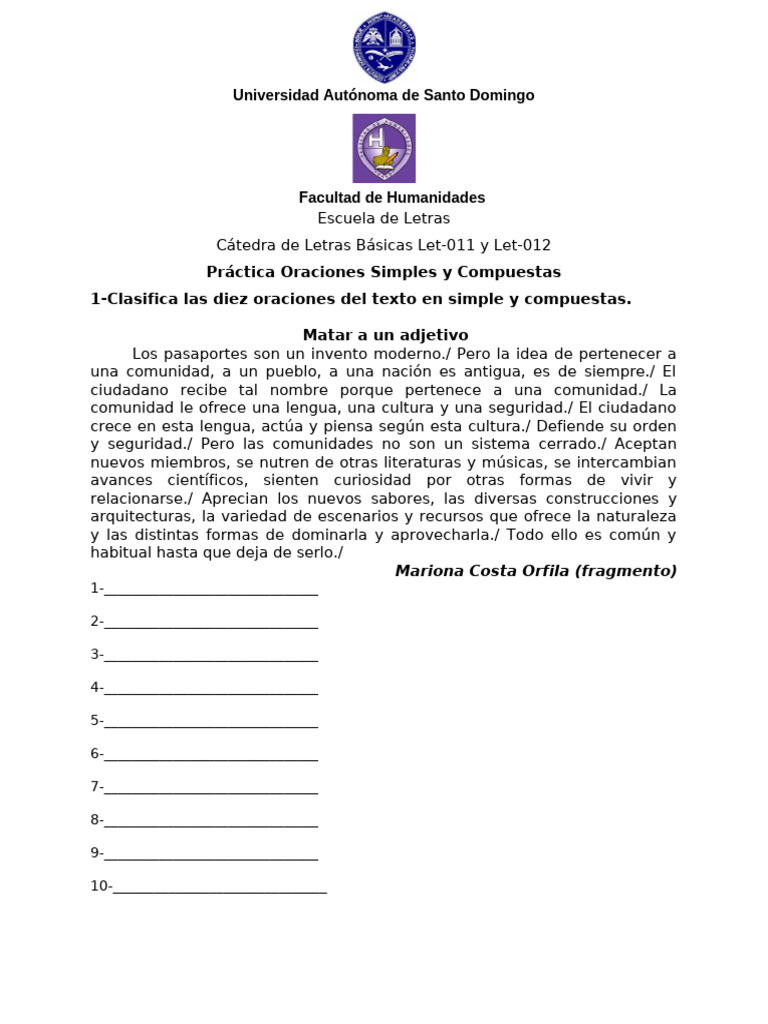 Práctica de Oraciones Simples y Compuestas | PDF | Lingüística