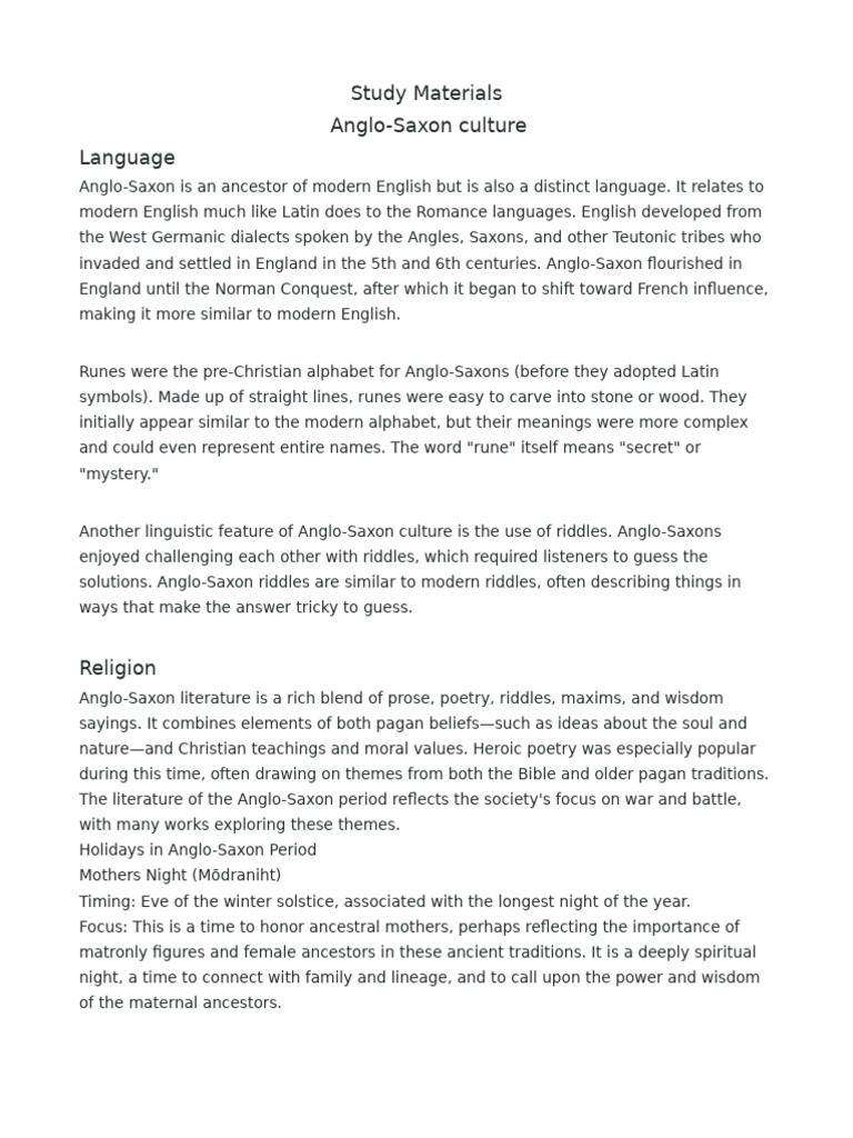 Anglo-Saxon Culture and Traditions | PDF | Anglo Saxons